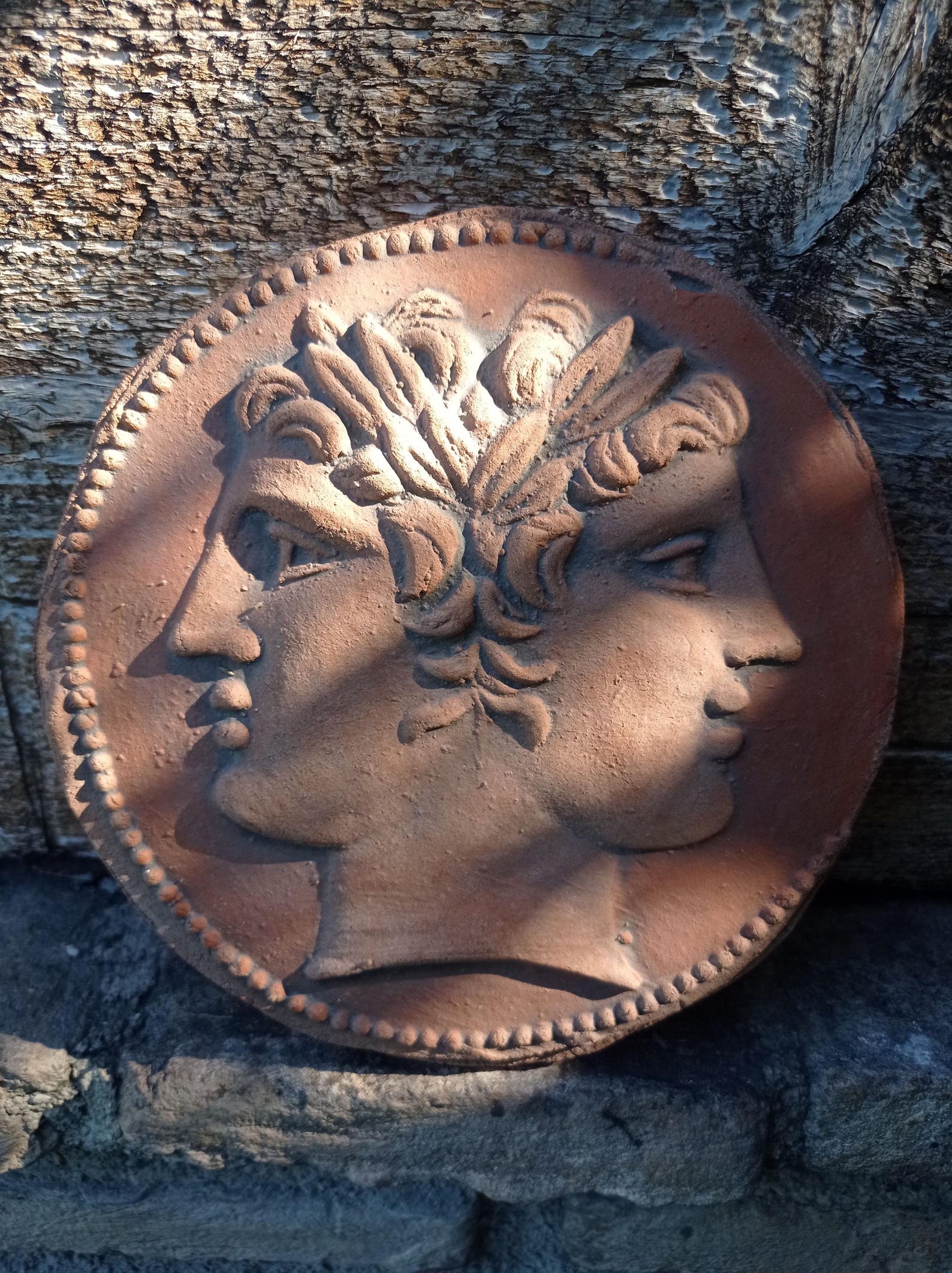 Terracotta Bas-relief, Two-faced Janus, Reproduction of a Decorative ...