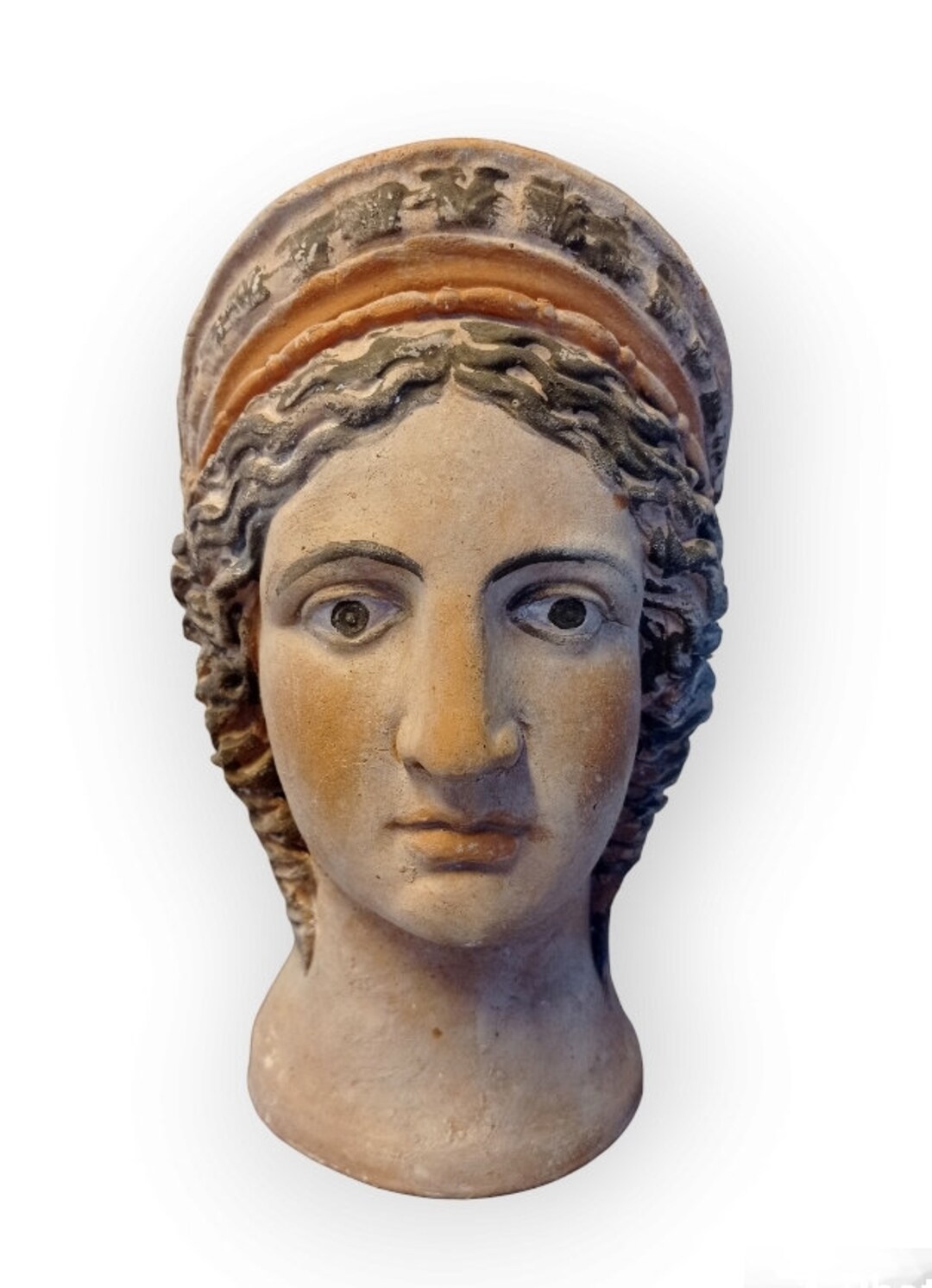 Polychrome Terracotta Etruscan, Greek Head, Hand-made and Hand-painted ...