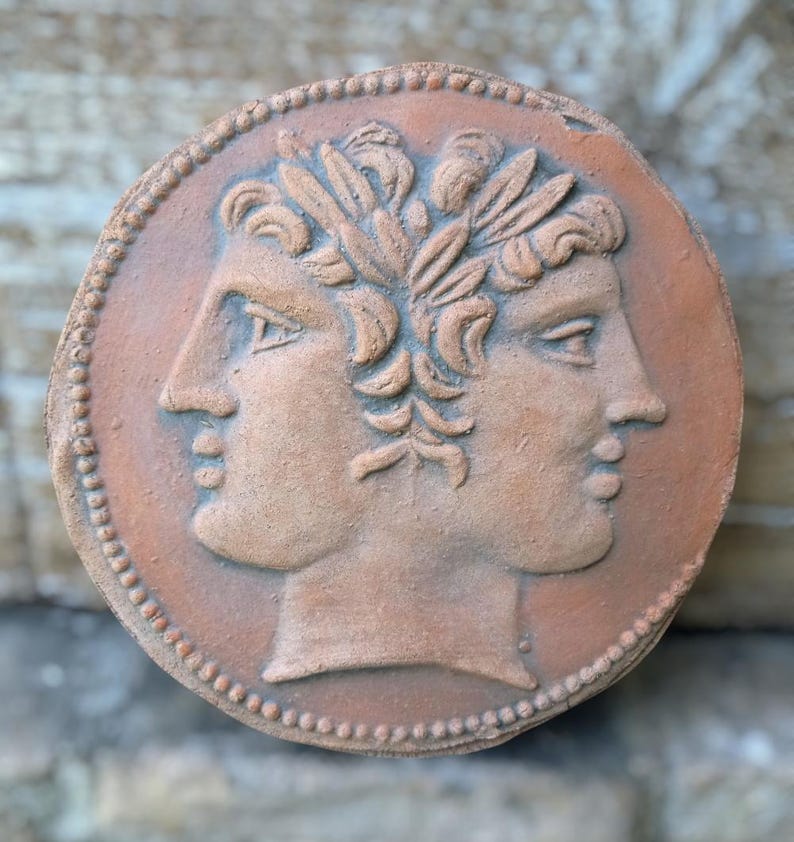 Terracotta Bas-relief, Two-faced Janus, Reproduction of a Decorative ...