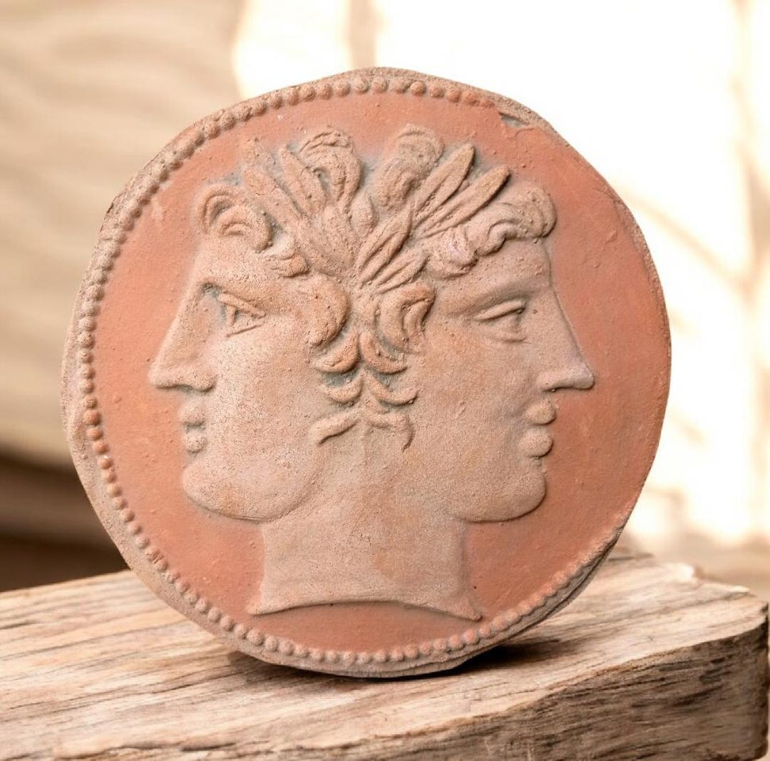 Terracotta Bas-relief, Two-faced Janus, Reproduction of a Decorative ...