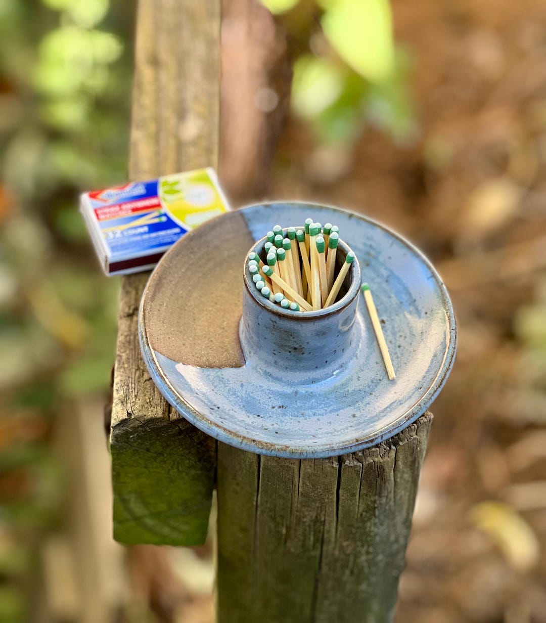 Handmade Frosted Blue Pottery Match Striker/holder - Etsy