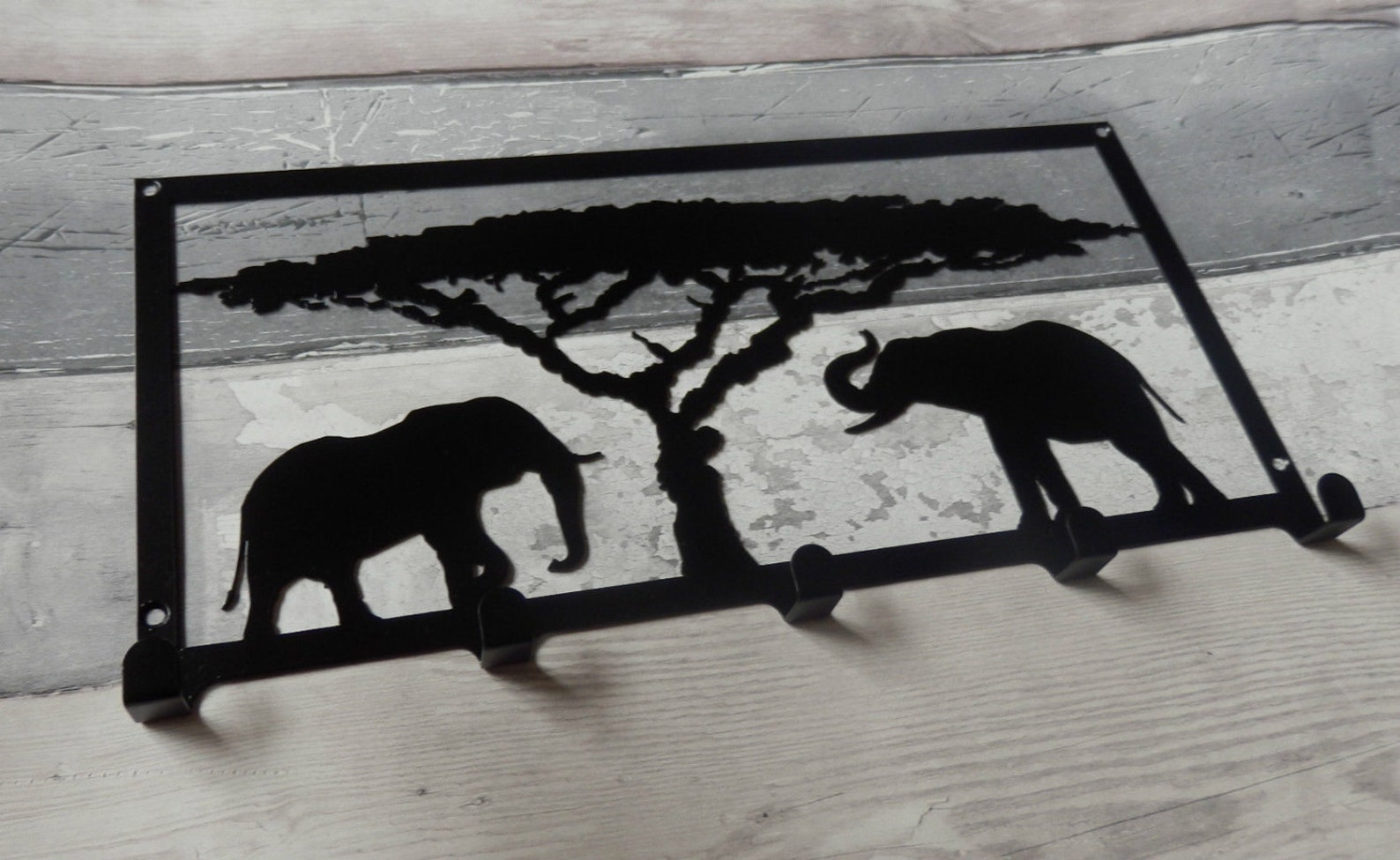 Elephants and Acacia Tree Silhouette Key Hook Rack safari | Etsy