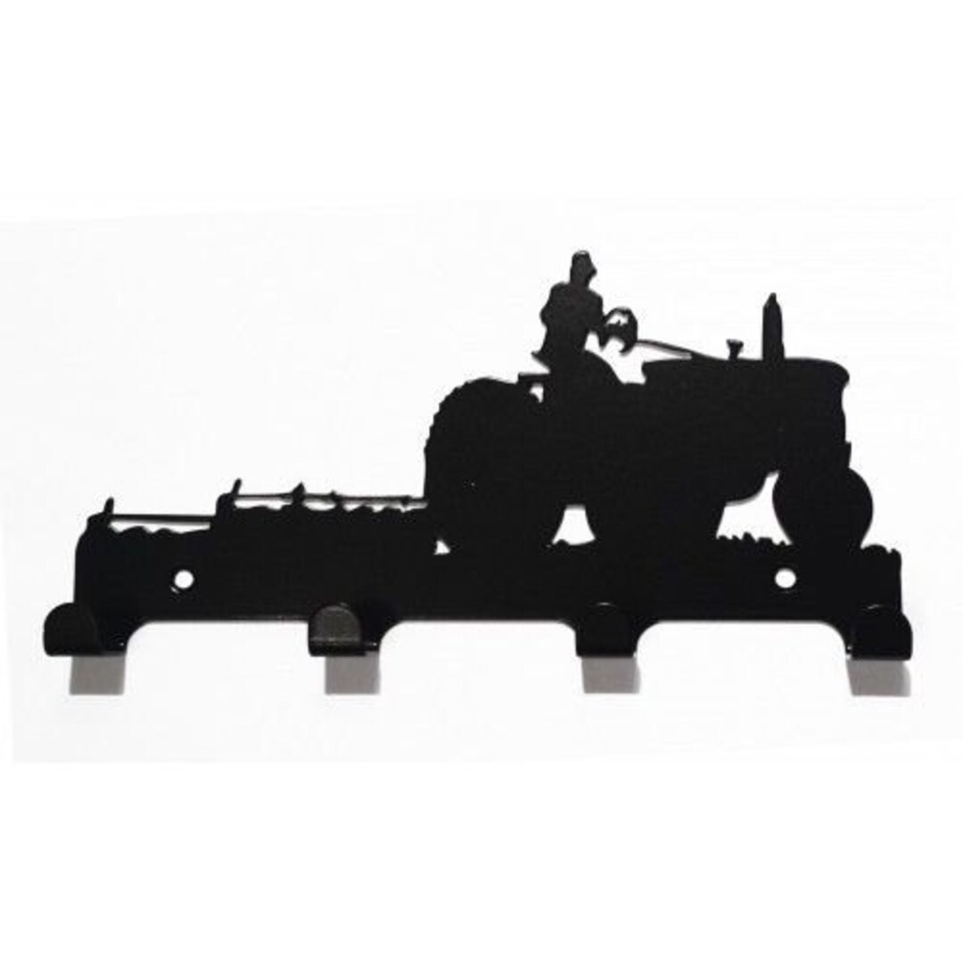 Farmer With Tractor and Plough Silhouette Key Hook Rack - Metal Wall ...