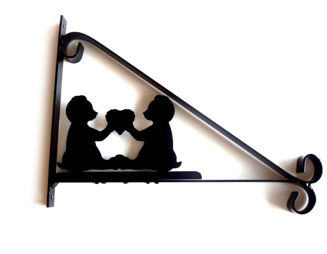 Teddy Bears Holding a Heart Shape Silhouette Scroll Style Hanging ...