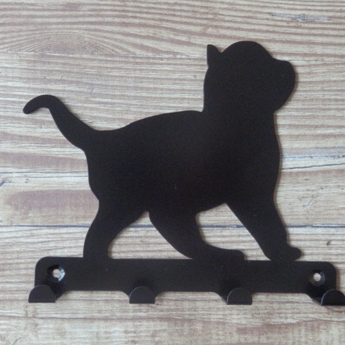 Cat Lifting Paw Silhouette Key Hook Rack Metal Wall Art Etsy