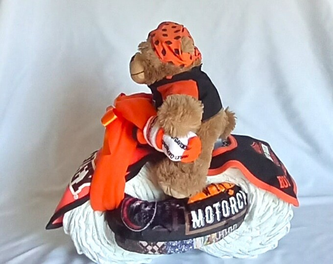 Orange/black Harley Davidson Diaper Cake Motorcycle With Baby Bottle ...
