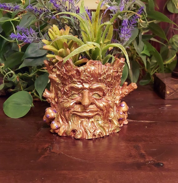 Green Man Tree Stump Golden Tree Spirit Plant Holder Candle | Etsy