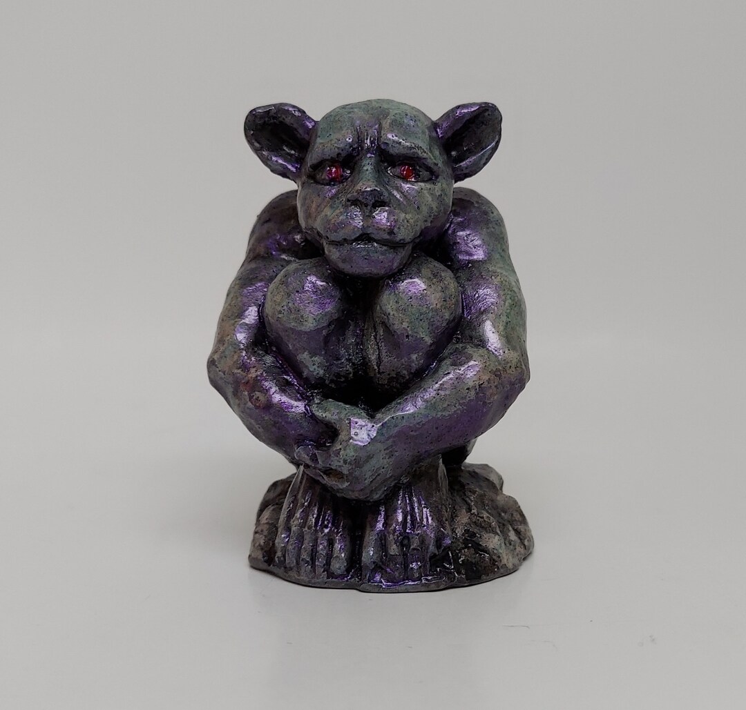 Gargoyle, Rustic Gargoyle Sitting on a Rock, Grotesque Statuette ...