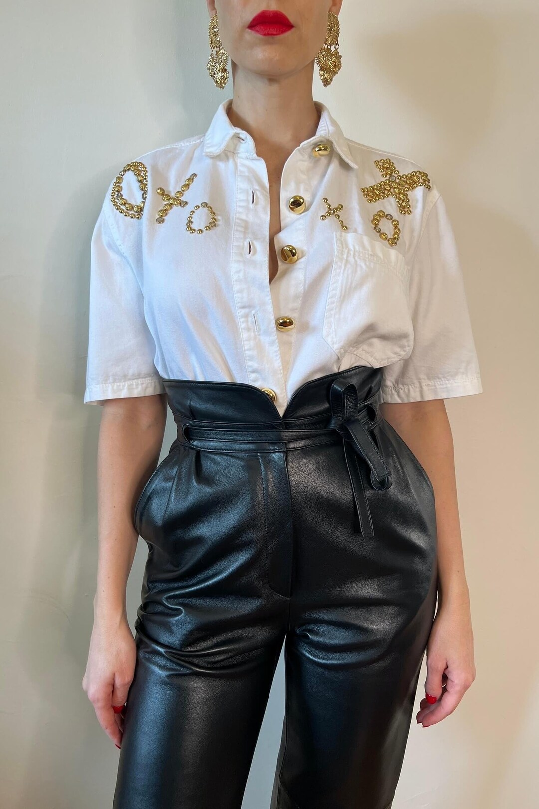 VINTAGE Designer-luxury 80s 90s Denim Kiss Hug Stud Blouse - Etsy