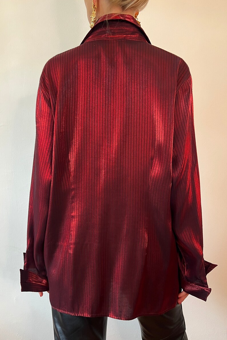 VINTAGE Designer-luxury 80s 90s Red Pin Stripe Metallic Blouse - Etsy