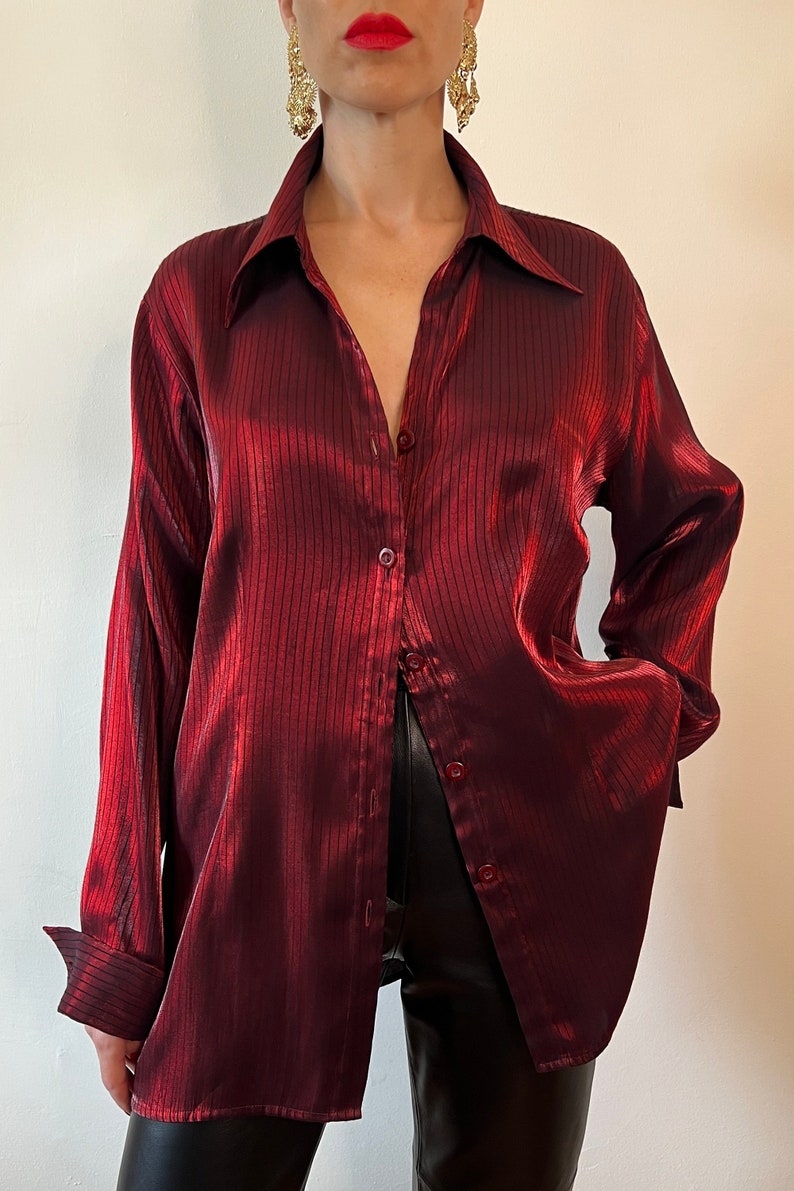 VINTAGE Designer-luxury 80s 90s Red Pin Stripe Metallic Blouse - Etsy
