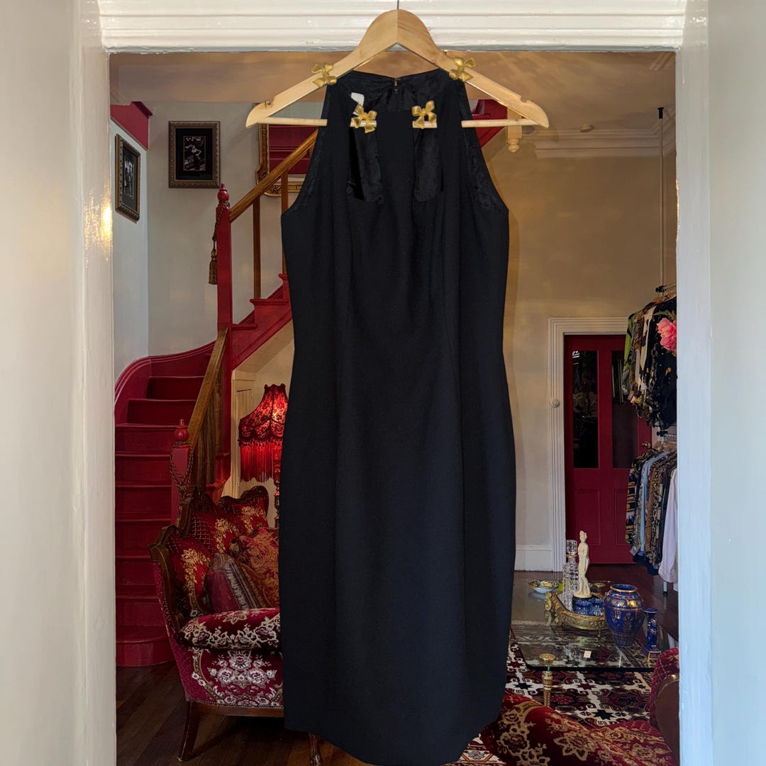 VINTAGE 90s Little Black Mini Dress Gold Bows & Cutouts - Etsy