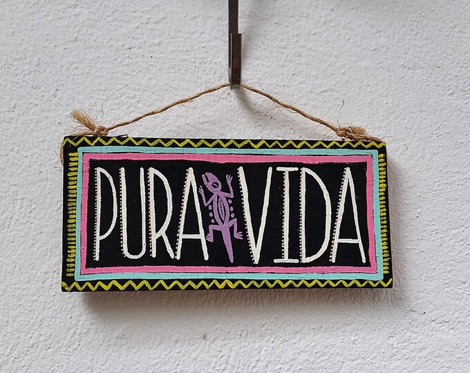 Pura Vida Sign Art - Found Beach Wood, Lizard, Central America, Hand ...
