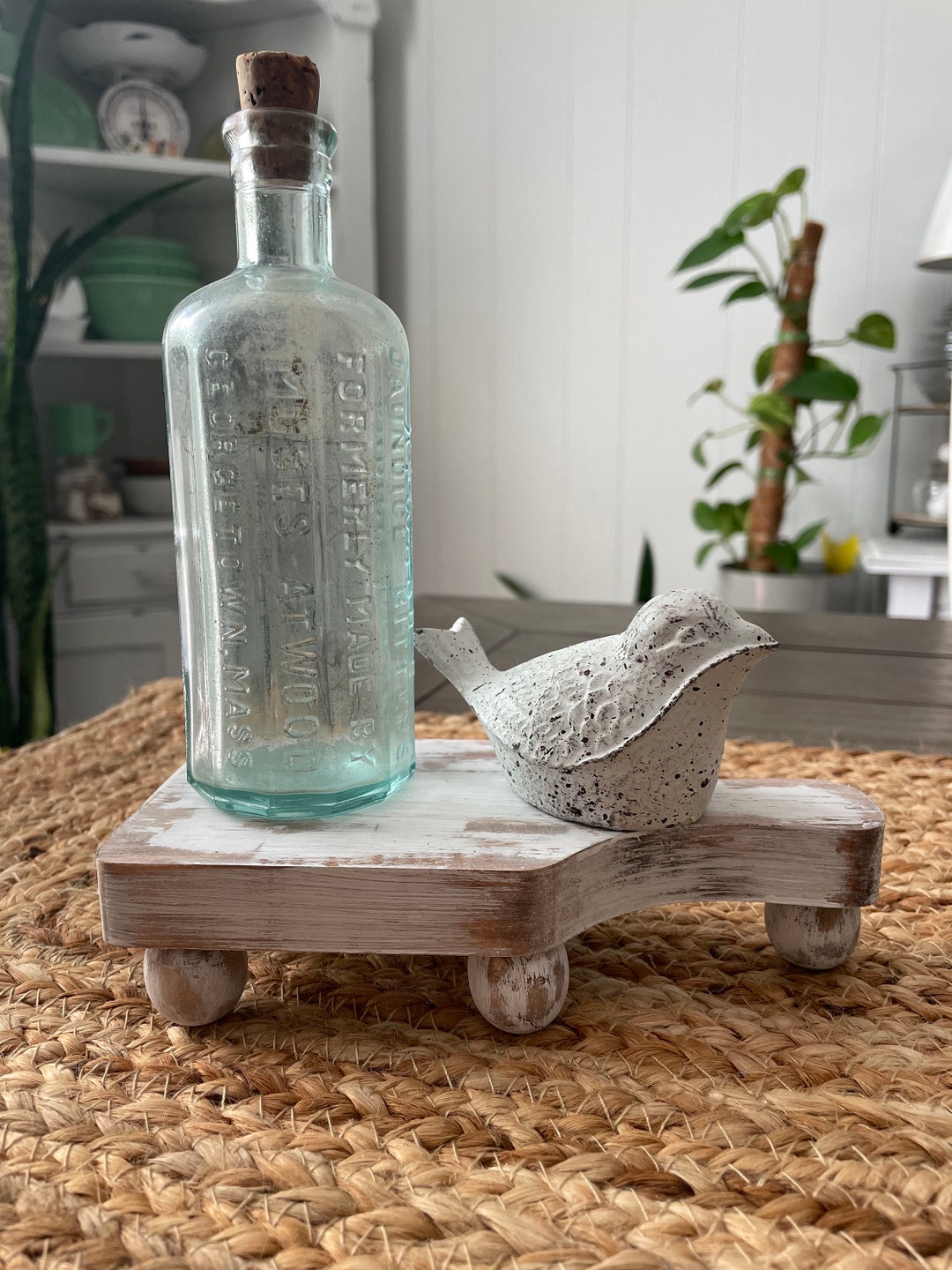 Distressed White Wood Riser Shaped Like a Cutting Board Farmhouse Decor ...