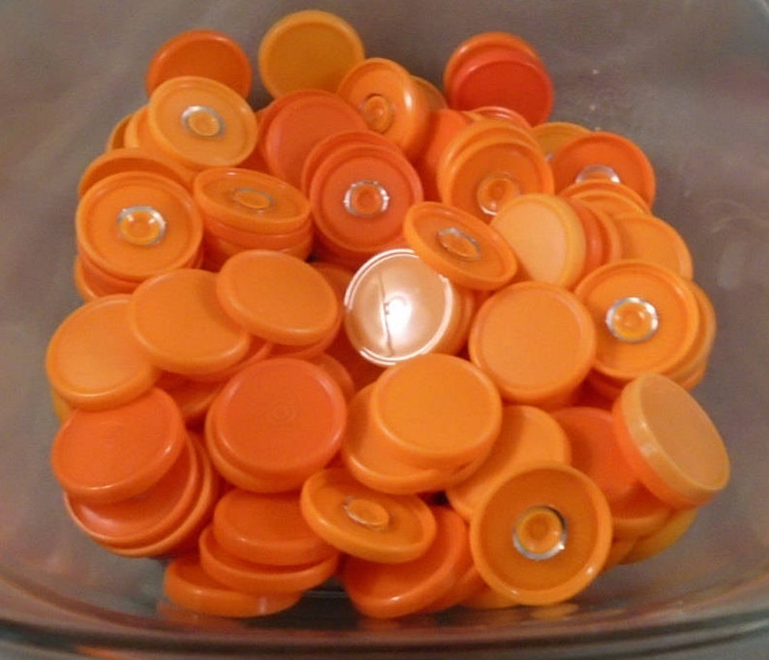 50 Medium ORANGE Vial Caps Medicine Flip off for Badge Reel Crafts ...
