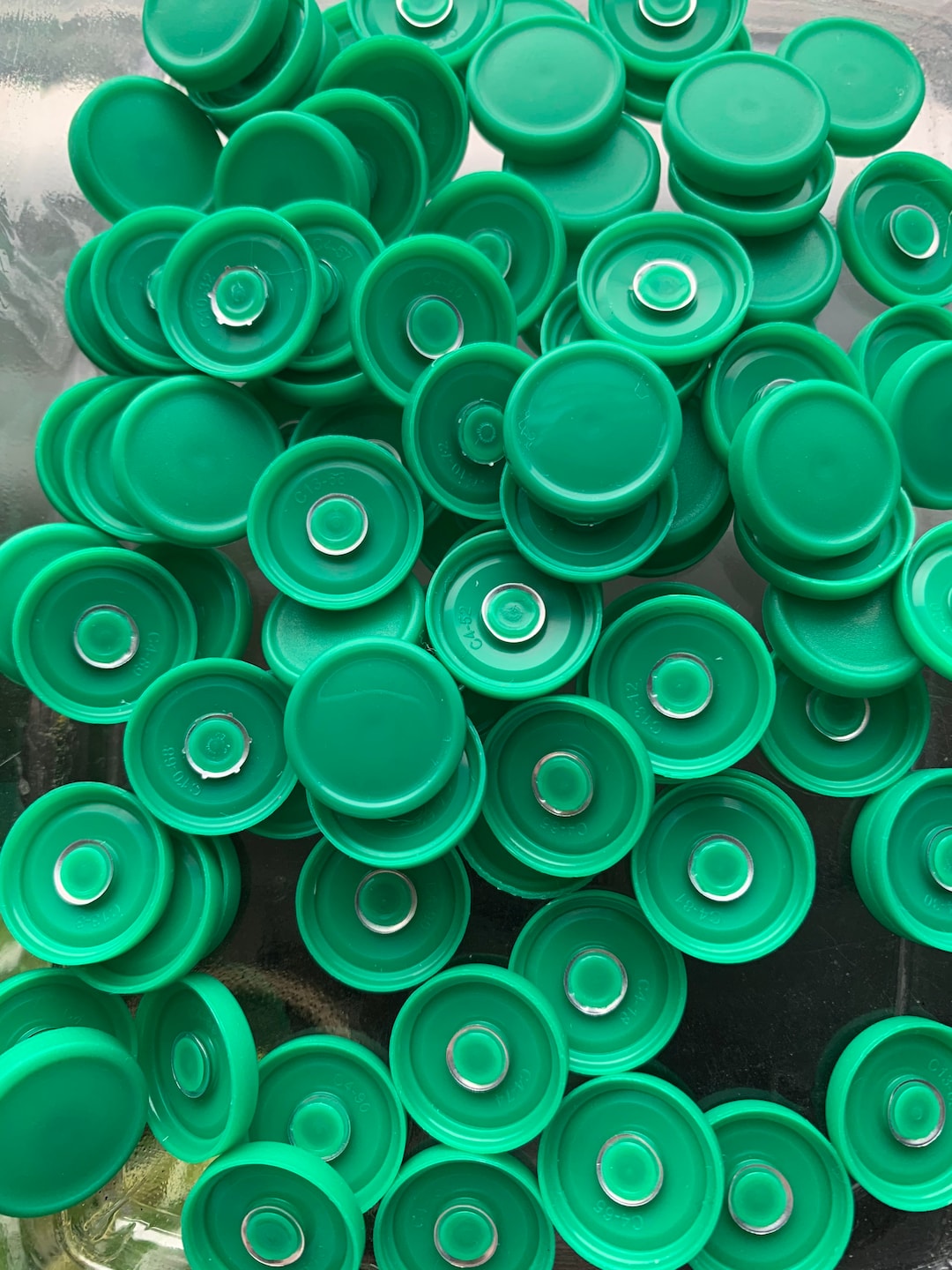 Small 50 GREEN Vial Caps Medicine Flip off Badge Reel Crafts Christmas ...
