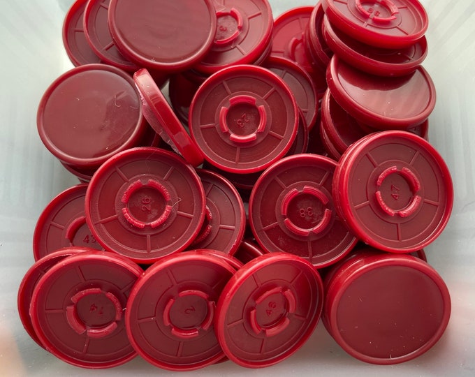 50 MEDIUM Dark RED Vial Caps Medicine Flip off Badge Reel Craft ...