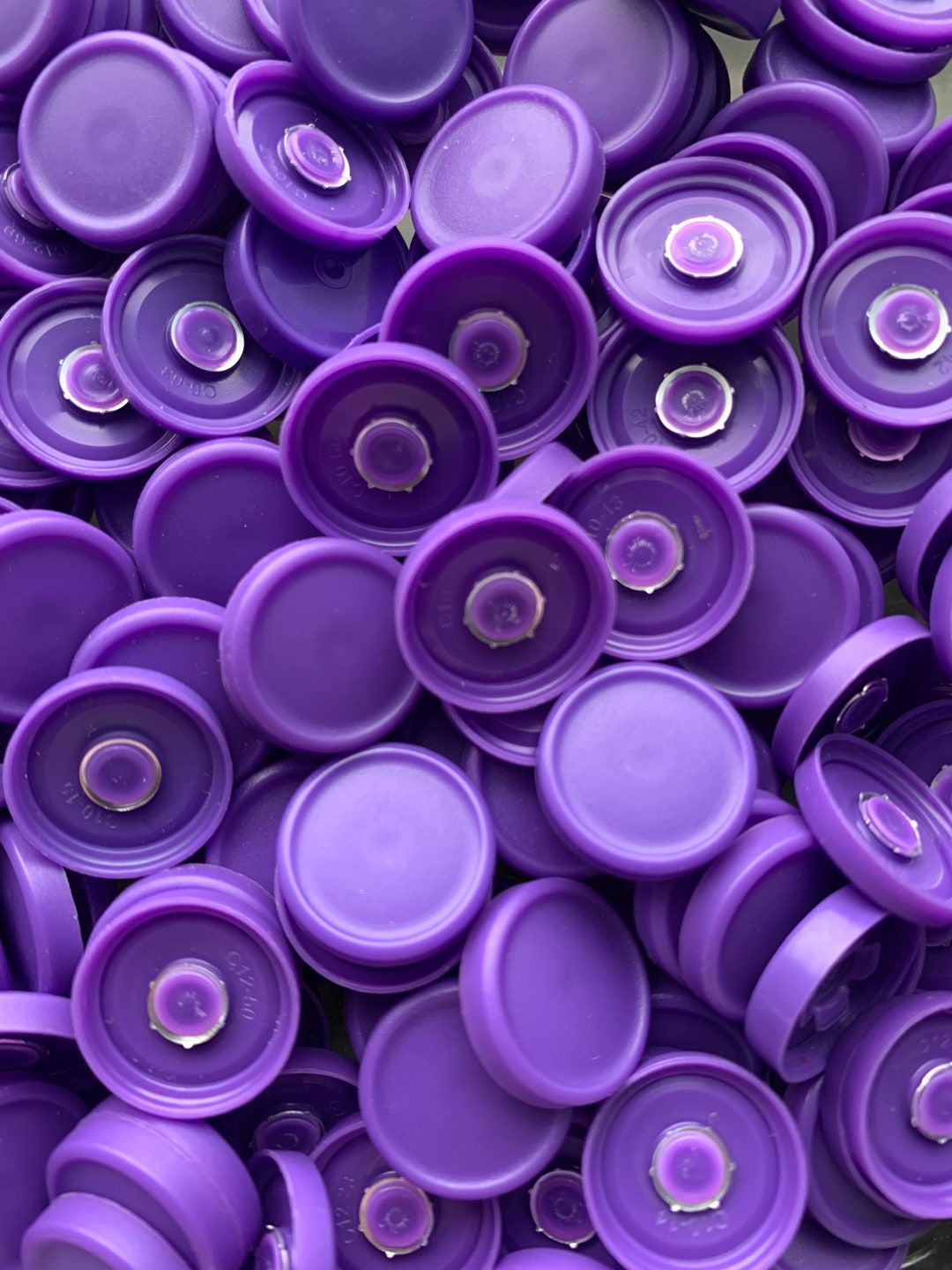 50 SMALL PURPLE Vial Caps Medicine Flip off for Id Badge Reel Crafts ...