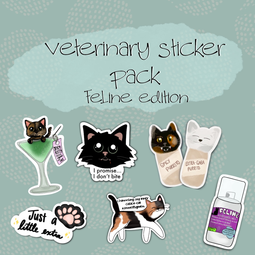 Vet Med Sticker Pack Feline Edition Cute,funny Stickers Vet Tech Week ...