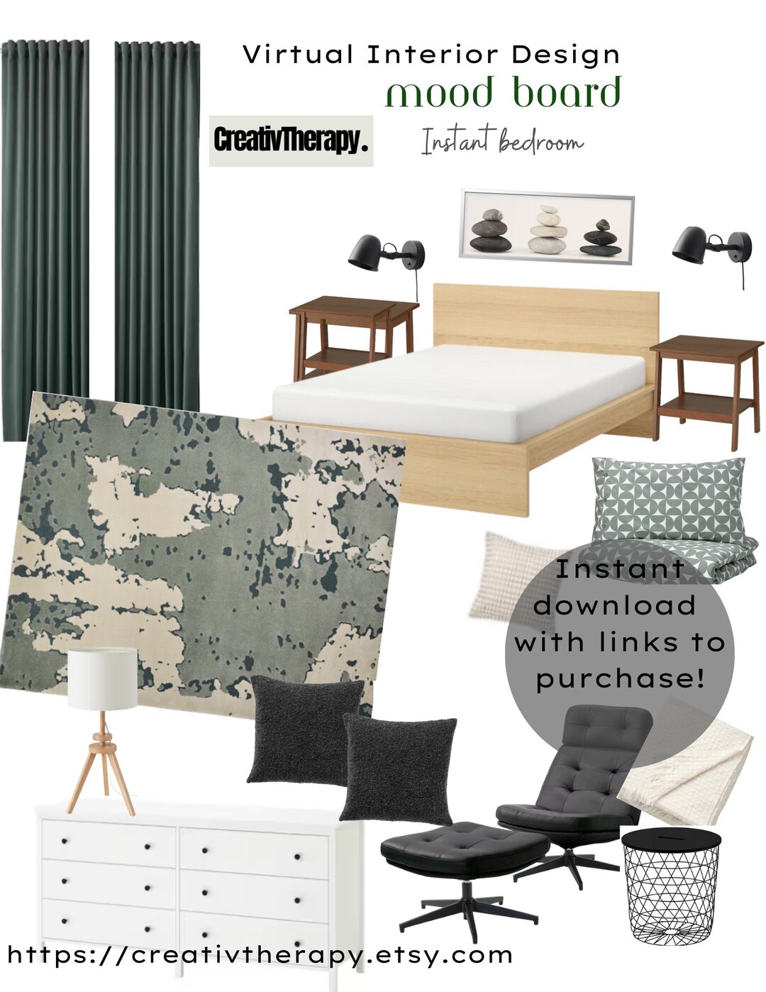 Virtual Interior Design Instant Dream Bedroom Mood Board Home Decor ...