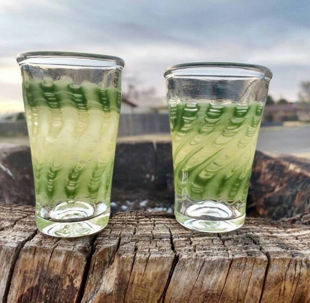 Hand Blown Shot Glass Green & Yellow - Etsy