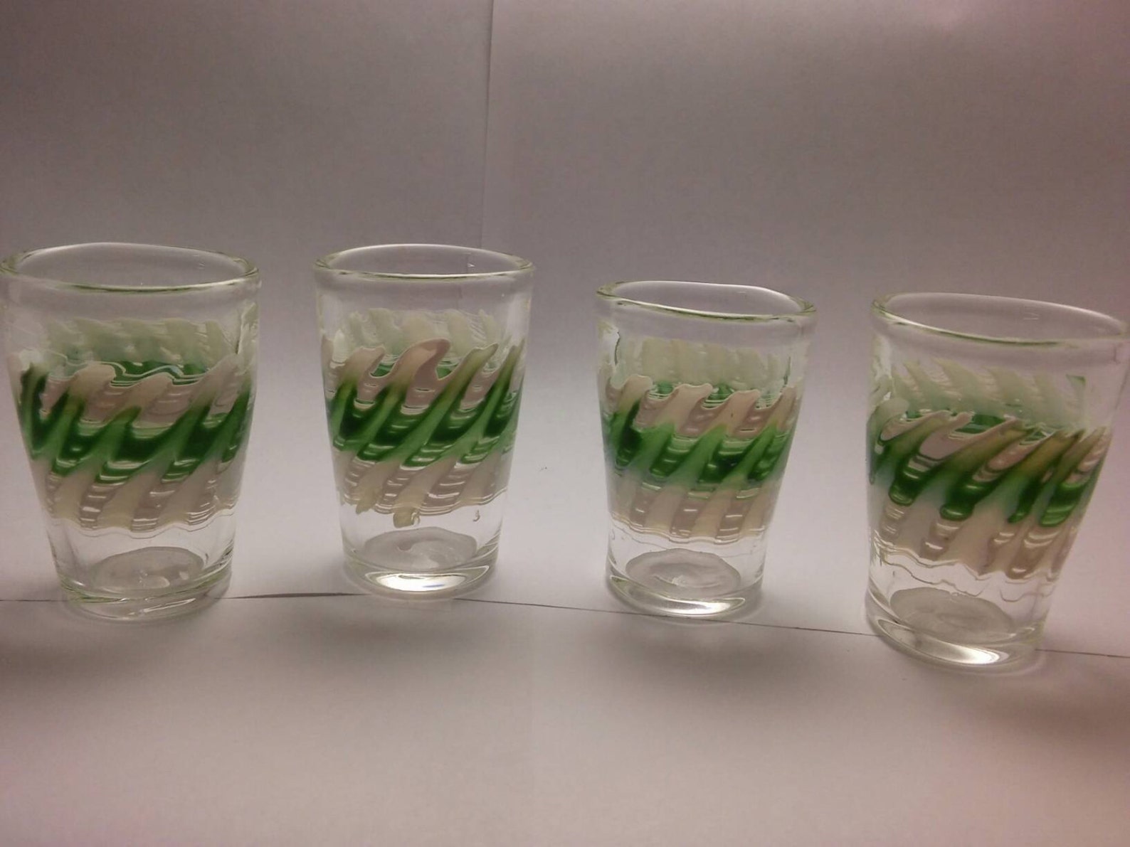 Shot Glass Hand Blown Glass Art Green and White Fancy Color - Etsy