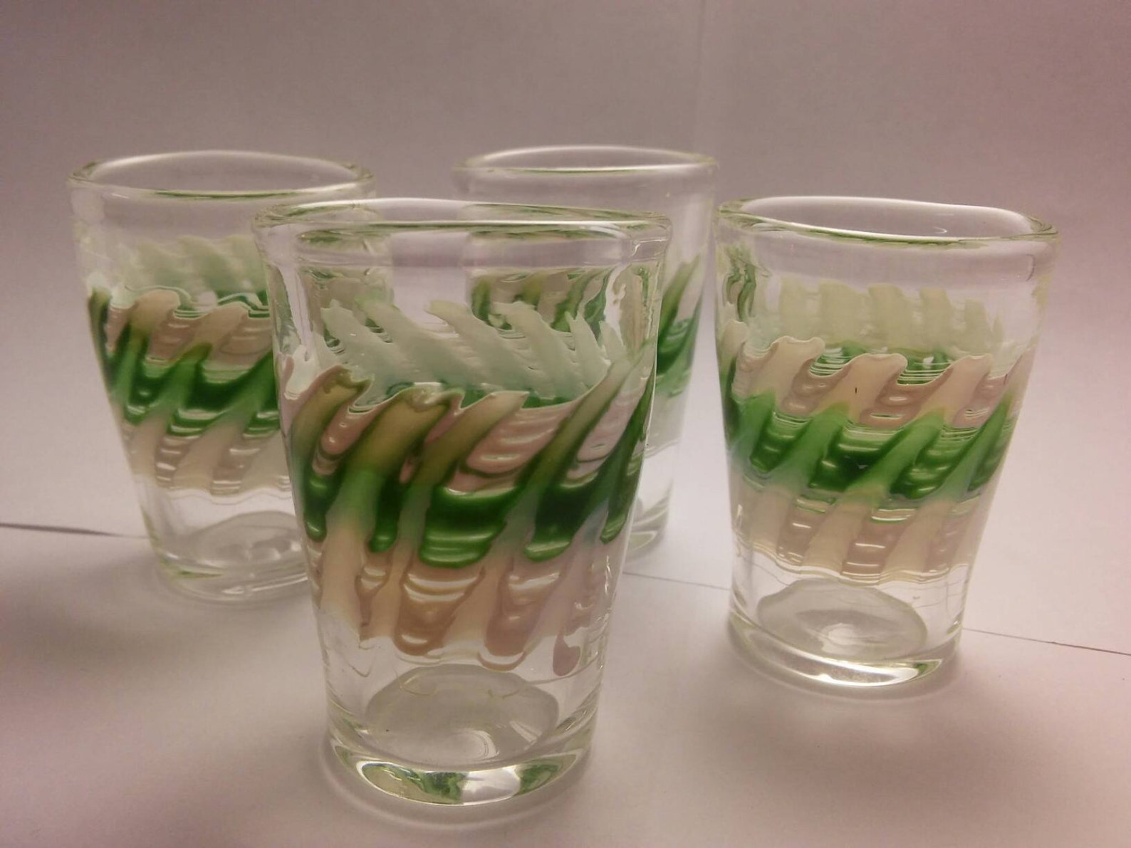 Shot Glass Hand Blown Glass Art Green and White Fancy Color - Etsy