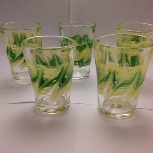Hand Blown Shot Glass Green & Yellow - Etsy