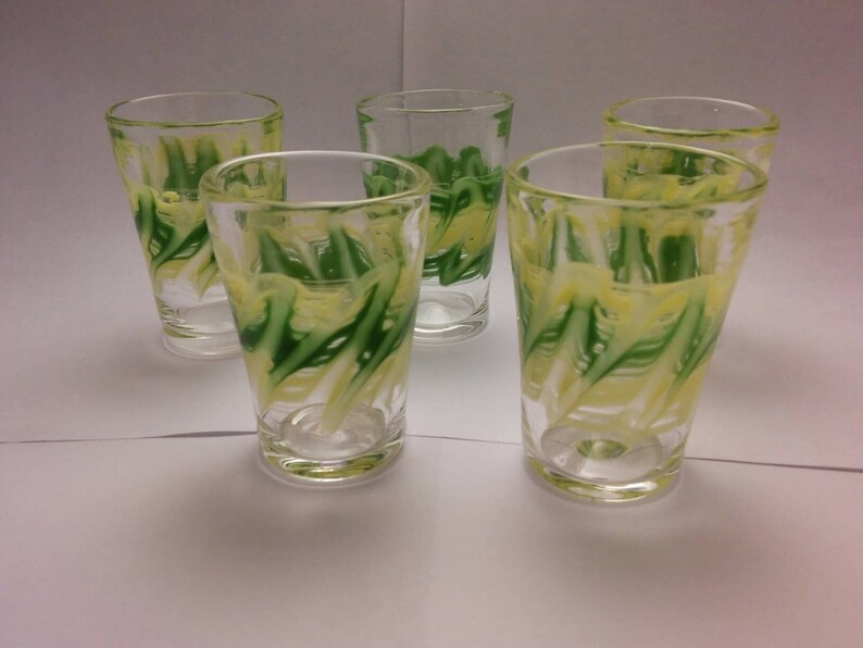 Hand Blown Shot Glass Green & Yellow - Etsy