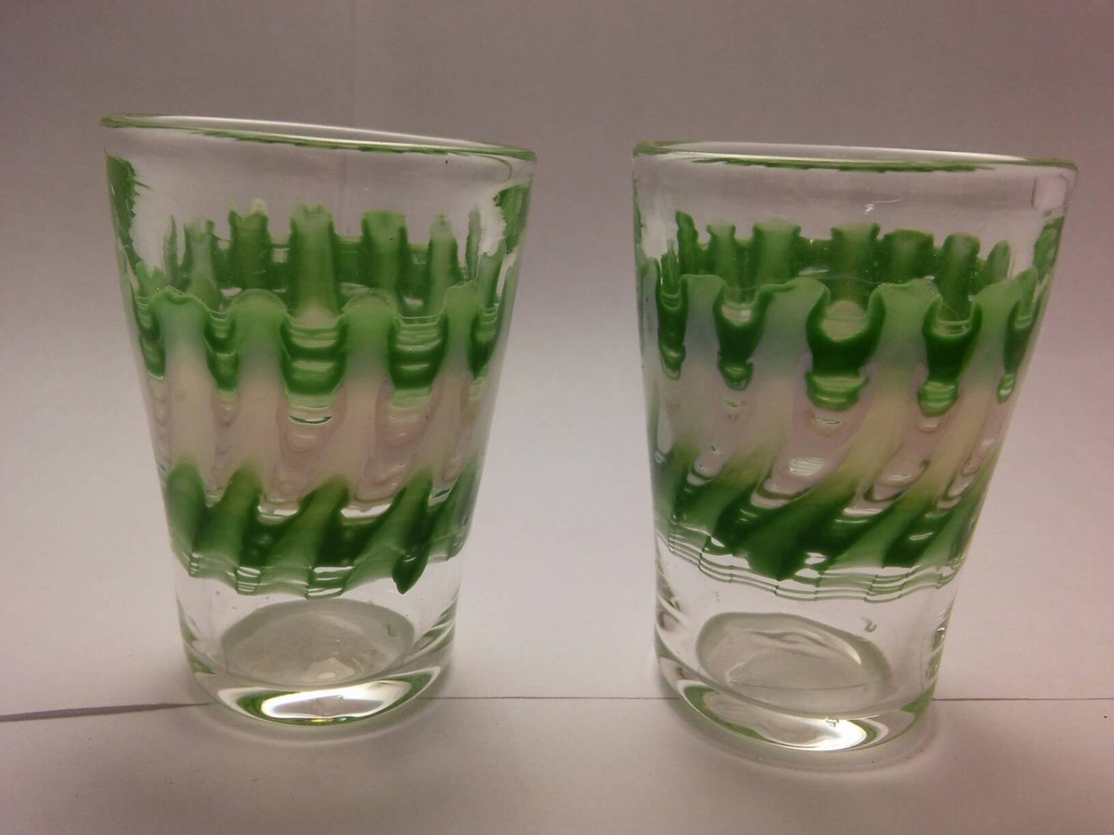 Shot Glass Hand Blown Glass Art Green and White Fancy Color - Etsy