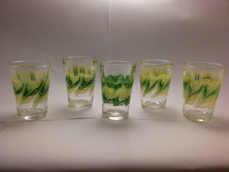 Hand Blown Shot Glass Green & Yellow - Etsy