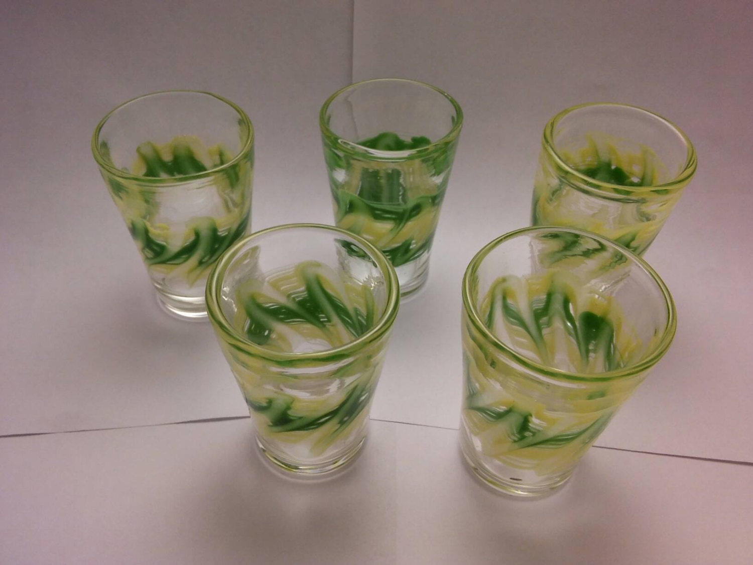 Hand Blown Shot Glass Green & Yellow | Etsy