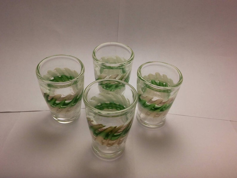 Shot Glass Hand Blown Glass Art Green and White Fancy Color - Etsy