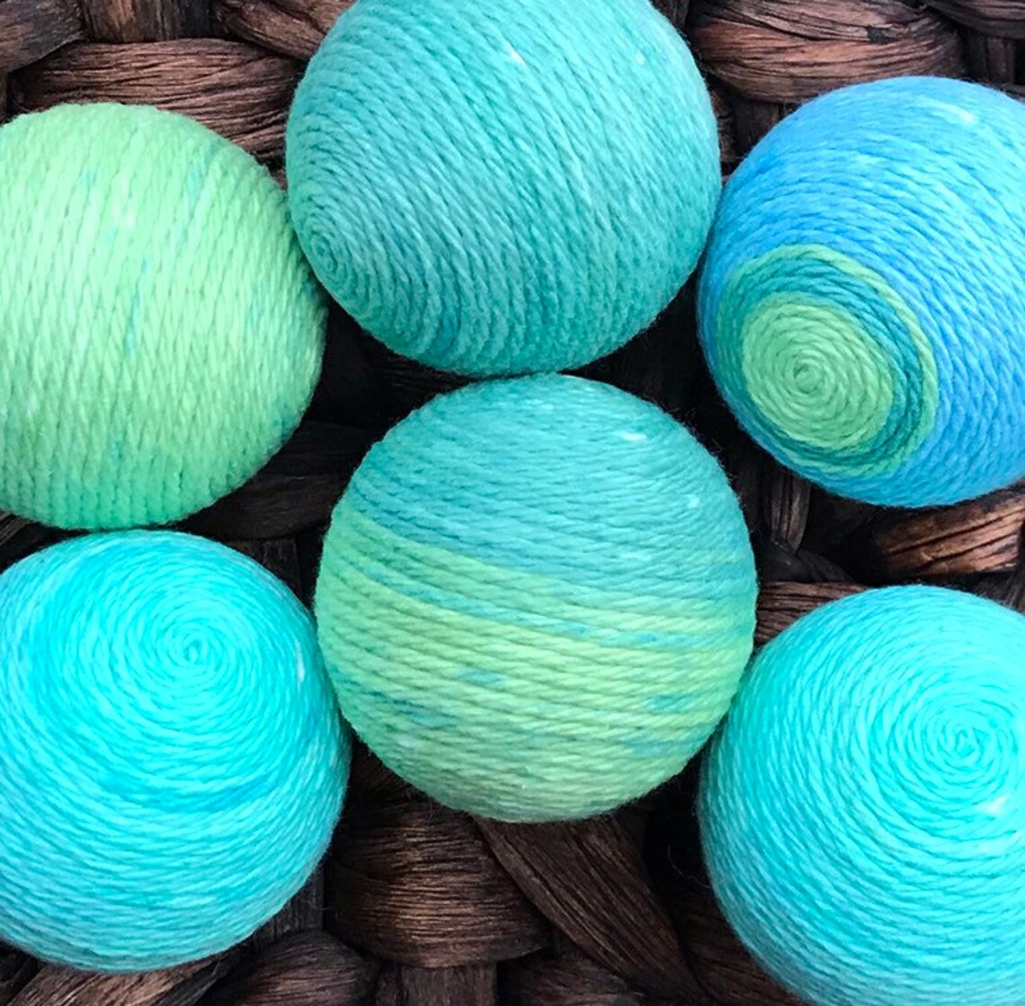 Set of 6 Decorative Yarn Balls Light Blue and Green Hand | Etsy