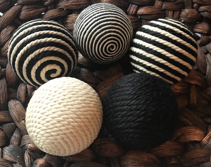 Black and Ivory Decorative Balls Decorative Yarn Balls Bowl Filler ...