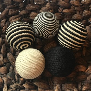 Black and Ivory Decorative Balls; Decorative Yarn Balls; Bowl Filler ...