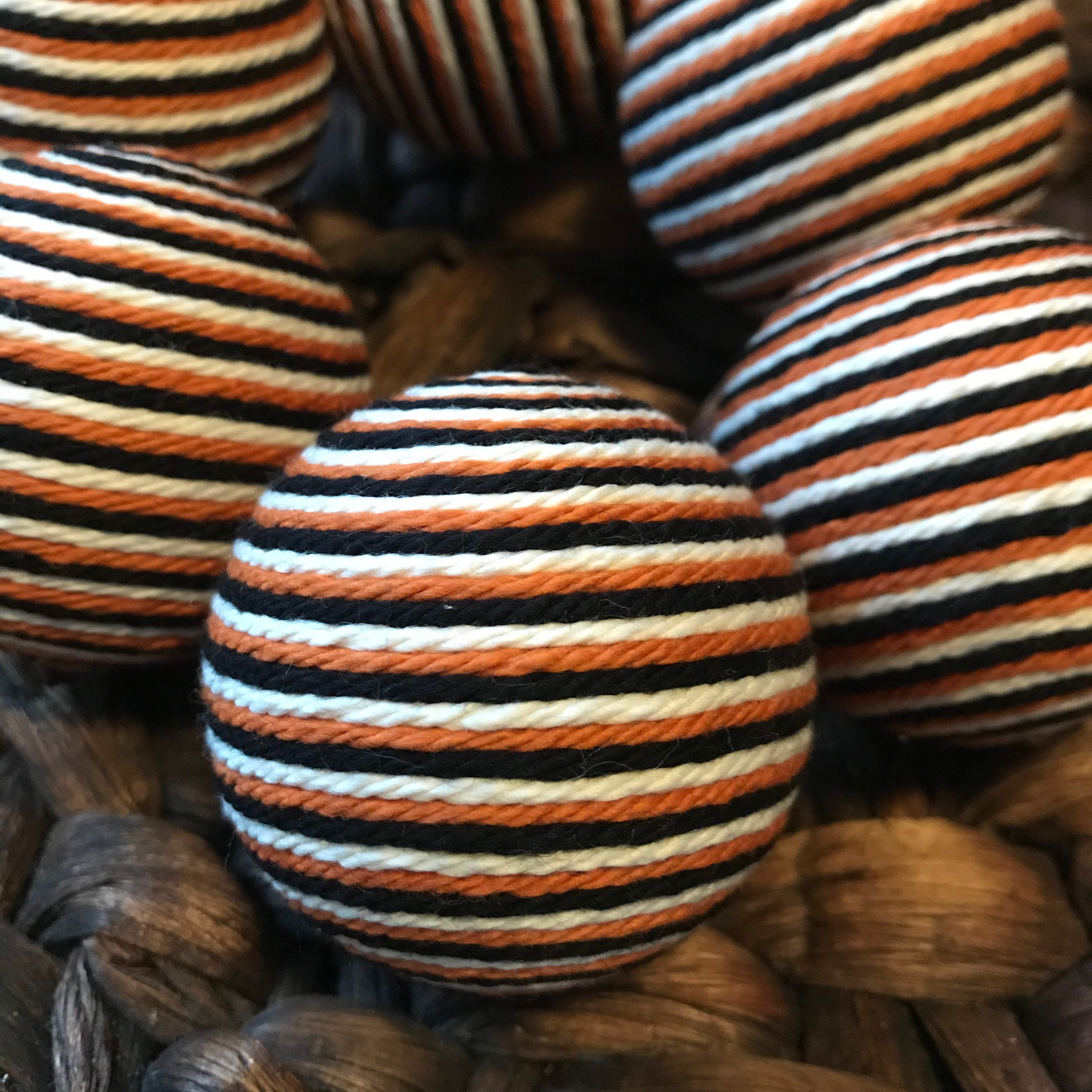 Fall Vase Fillers Orange Black and Ivory Yarn Balls Bowl - Etsy