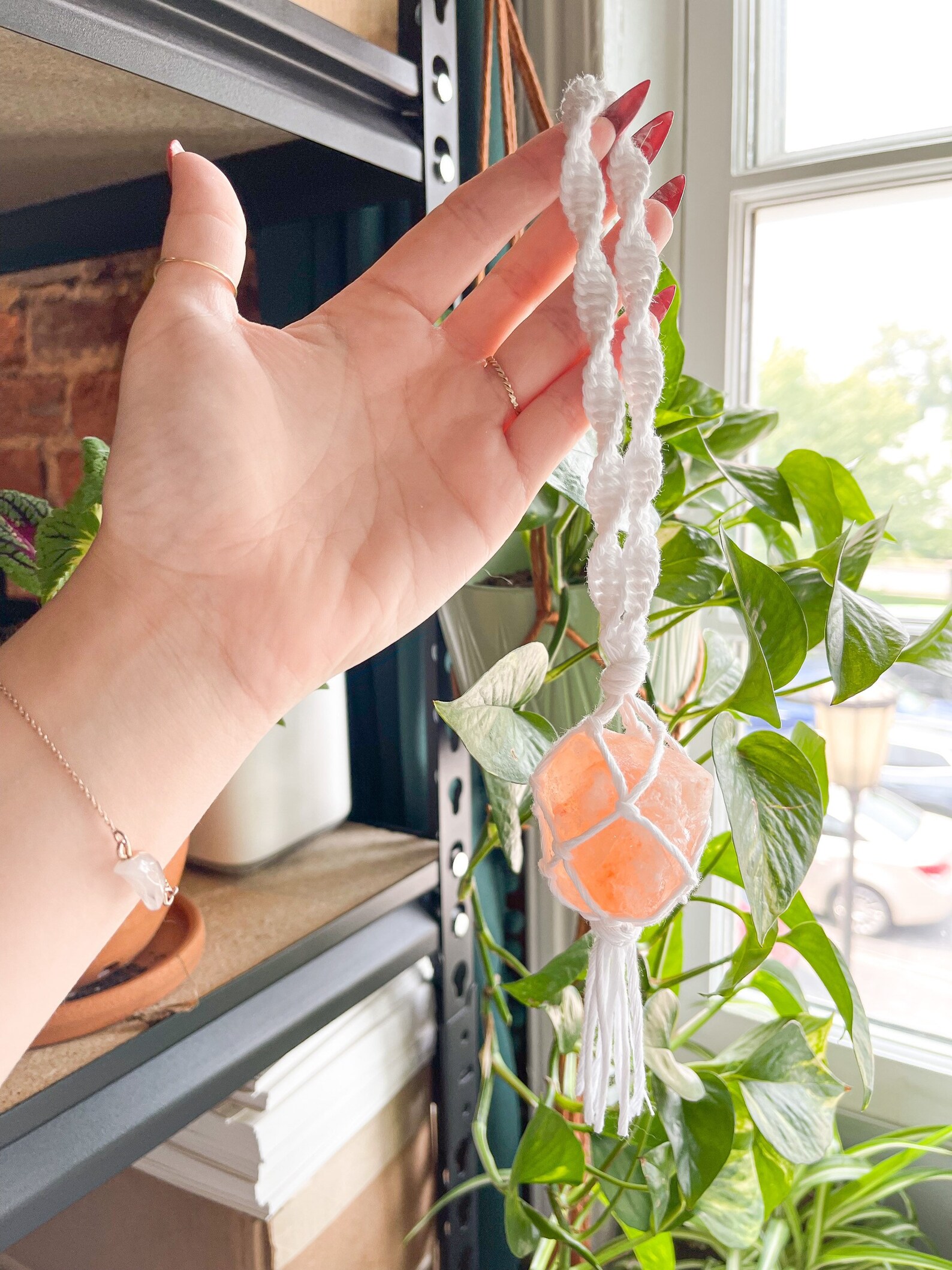 Macrame Himalayan Salt Rock Raw Rose Quartz Raw Amethyst - Etsy
