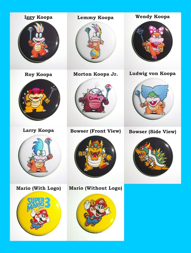 Super Mario Bros 3 Pins: Koopalings Buttons (1.25" or 2.25") - Etsy