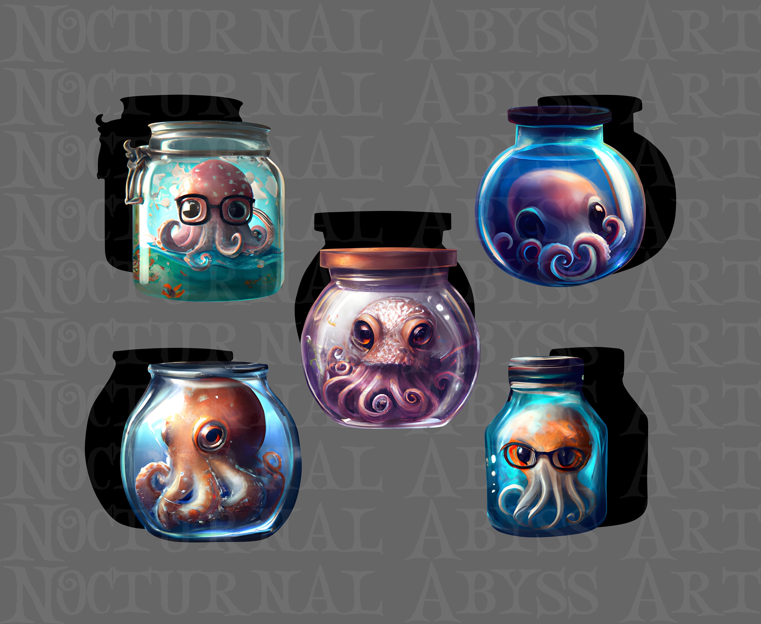 Octopus in a Jar Clipart Pack of 5 Silhouettes PNG Files - Etsy