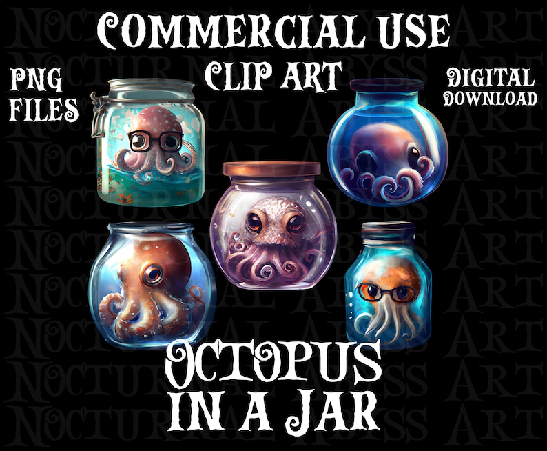 Octopus in a Jar Clipart Pack of 5 Silhouettes PNG Files - Etsy