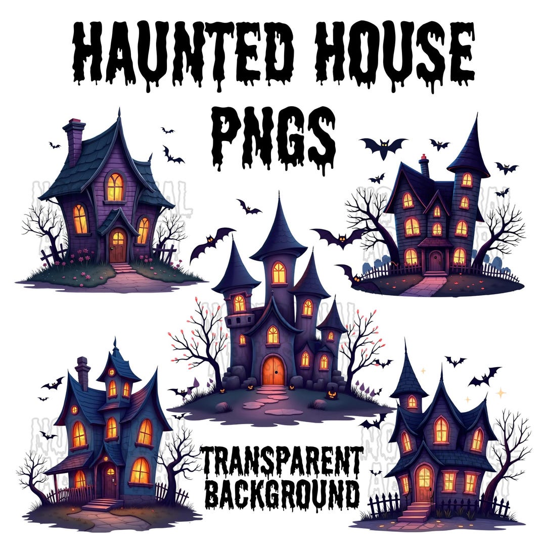 Spooky Haunted House Clip Art: Halloween PNG Files (commercial Use) - Etsy