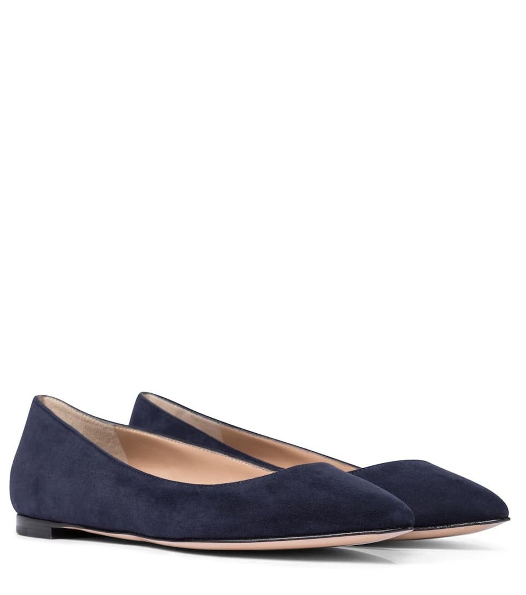 Navy Blue Suede Leather Ballet Flats Ballerinas Ballerina's Ballerina ...