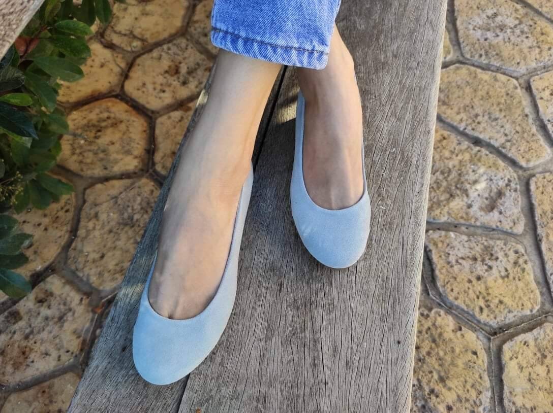 Ballet Flats in Light Sky Blue Nubuck Leather - Etsy