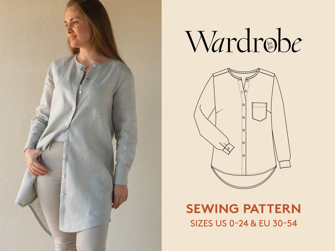 Shirt Dress Sewing Pattern and Projector File, Simple Shirt PDF Sewing ...