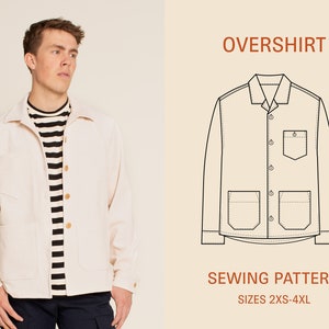 Men's Overshirt Jacket Sewing Pattern, Projector File, and Video ...