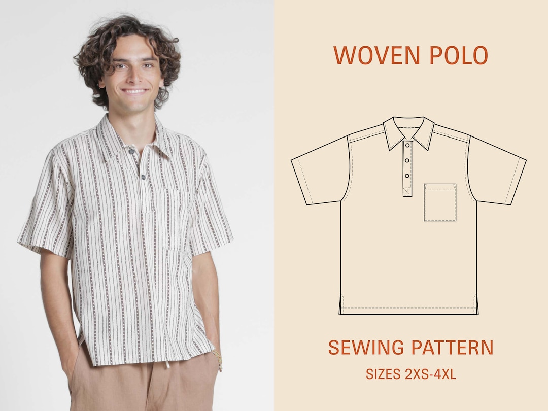 Woven Polo Shirt Sewing Pattern and Projector File, Men's Sizes 2XS-4XL ...