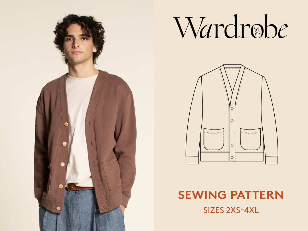 Cardigan PDF Sewing Pattern for Men Sizes 2XS-4XL, Men's Sweater Sewing ...