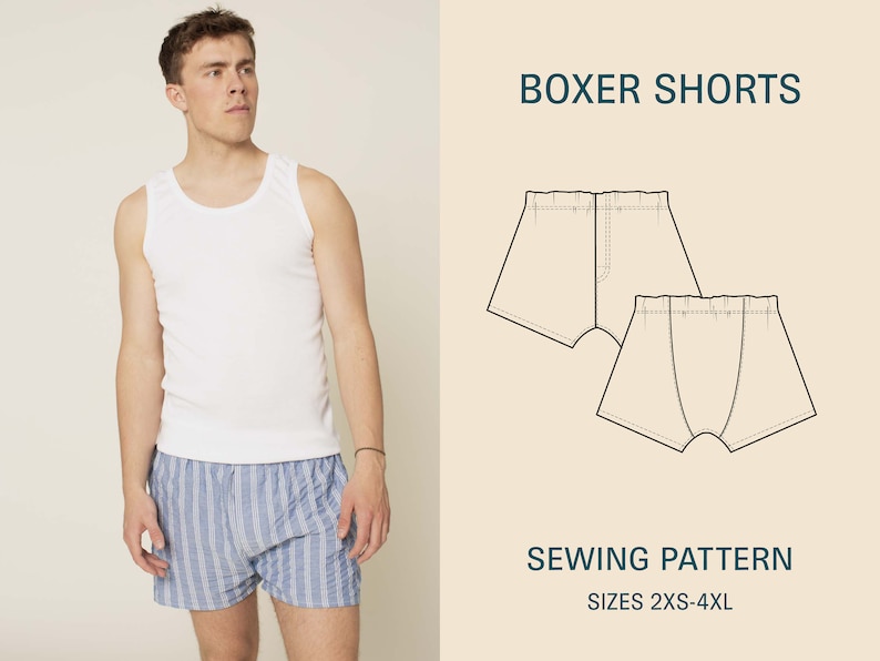 Boxer Shorts Sewing Pattern: Men's Underwear, Sizes 2XS-4XL (PDF ...