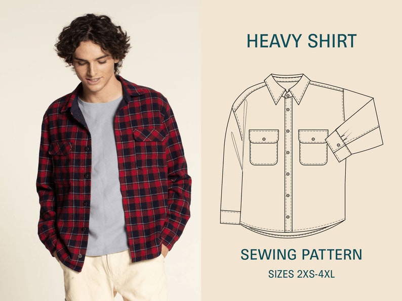 Men's Overshirt Sewing Pattern: Heavy Woven Fabric (sizes 2XS-4XL) (PDF ...
